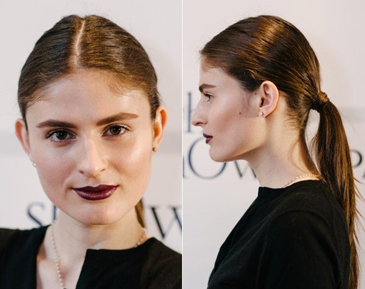 Luminous skin and Lorde-esque dark lips make for a strong beauty look ...