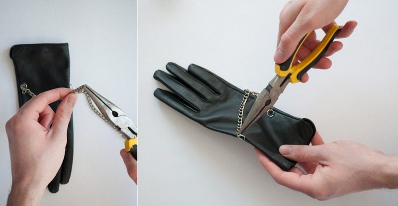 An easy chain-embellished glove DIY inspired by Versace's "Vunk ...