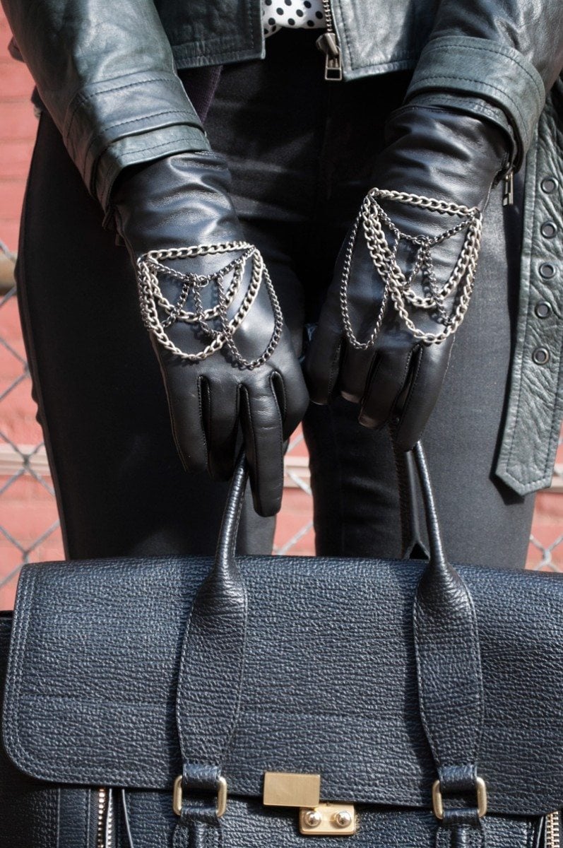 An easy chain-embellished glove DIY inspired by Versace's "Vunk ...